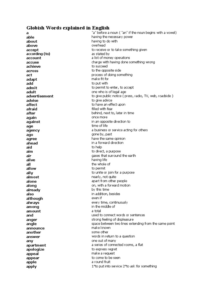 Globish Words Sy1-2 | PDF | Human Communication | Languages