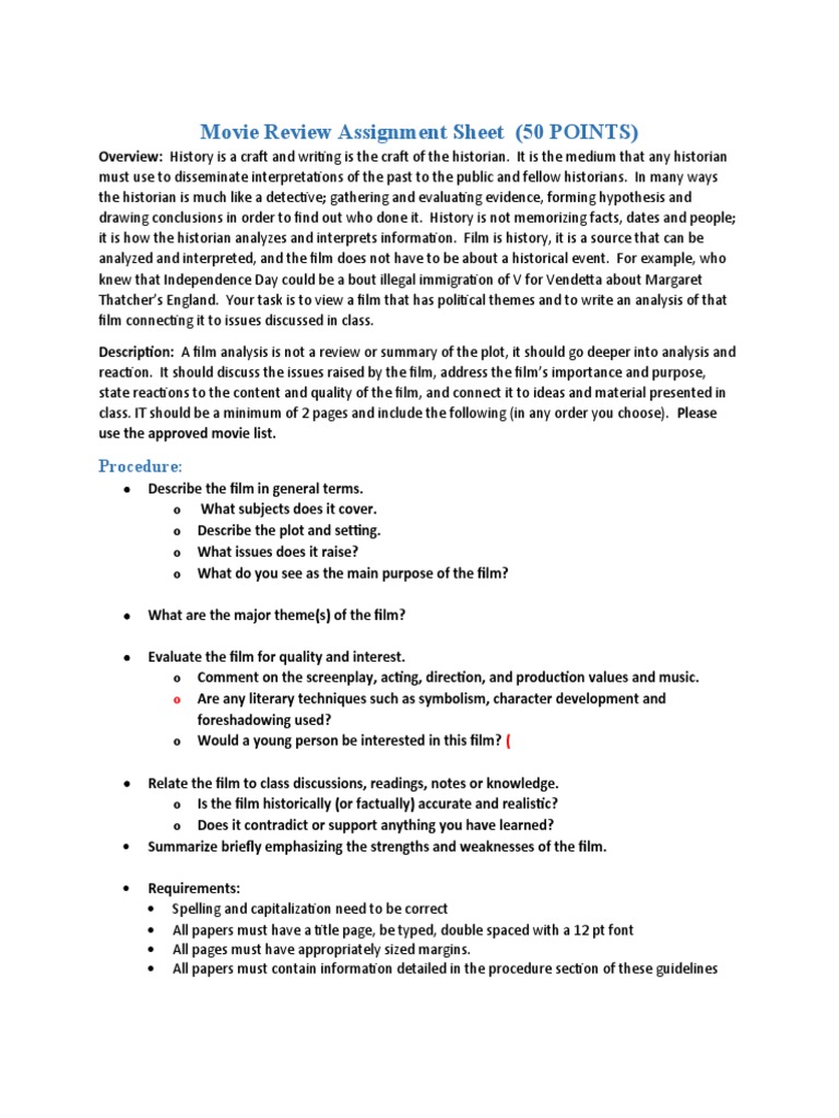 Movie Review Assignment Sheet | PDF | Historian | Cognition