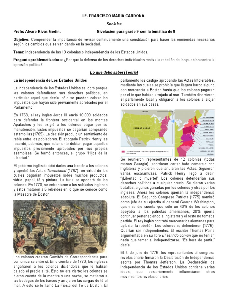 Independencia de Las 13 Colonias Grado 9 | PDF | revolución Americana ...