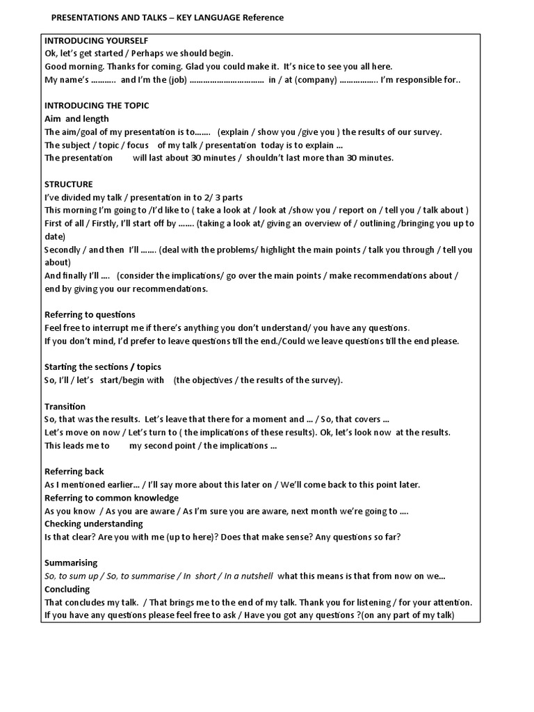 Presentation Key Language Phrases | Download Free PDF | Chart | Question