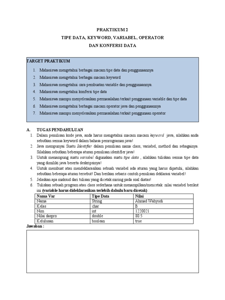 Tipe Data dan Operator Java | PDF