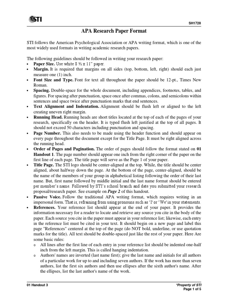 APA Research Paper Format: Property of STI | PDF | Punctuation | Apa Style