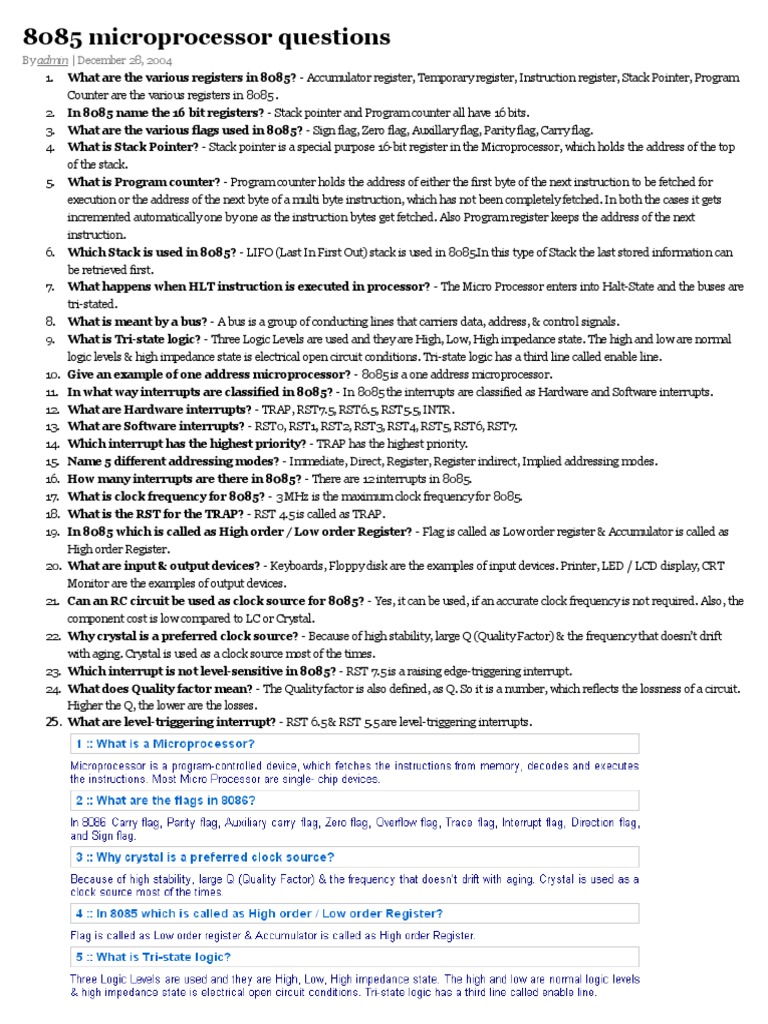 8085 Microprocessor Questions: by Admin - December 28, 2004 | PDF ...