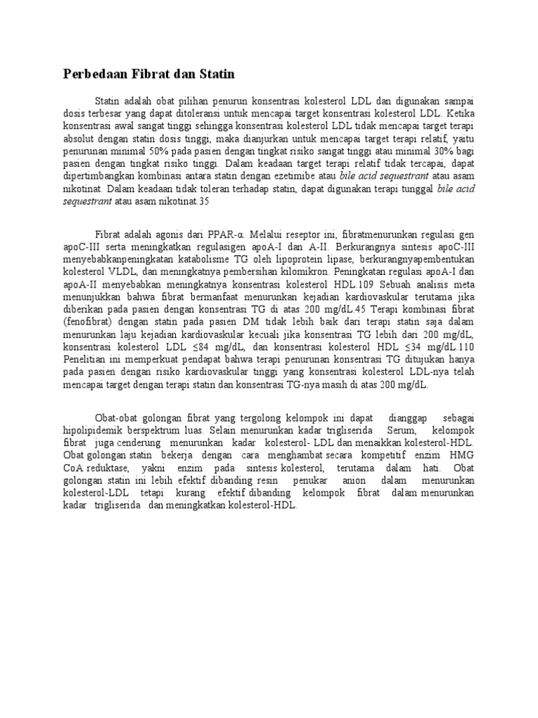 Perbedaan Fibrat Dan Statin & DD | PDF