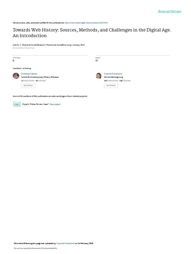 Towards Web History: Sources, Methods, and Challenges in The Digital ...