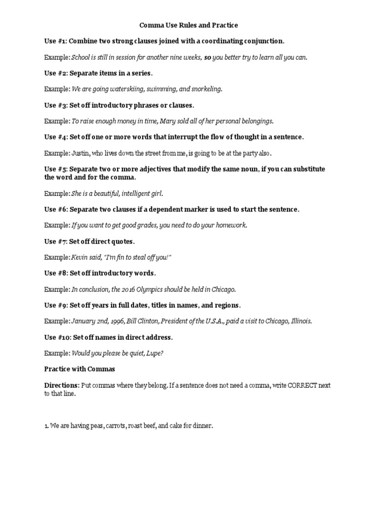 Comma Use Rules and Practice | PDF | Comma | Sentence (Linguistics)