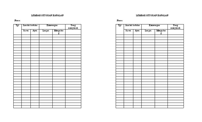 Lembar Setoran Hafalan | PDF