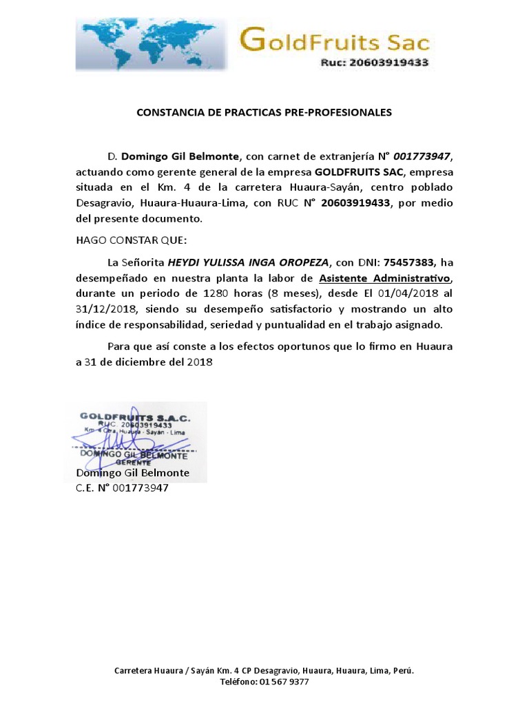 Carta de Certificacion Heidy | PDF