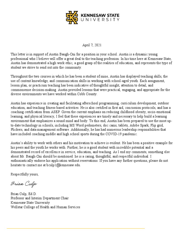 Austin Baugh-Oni Letter | PDF | Human Nature | Behavior Modification