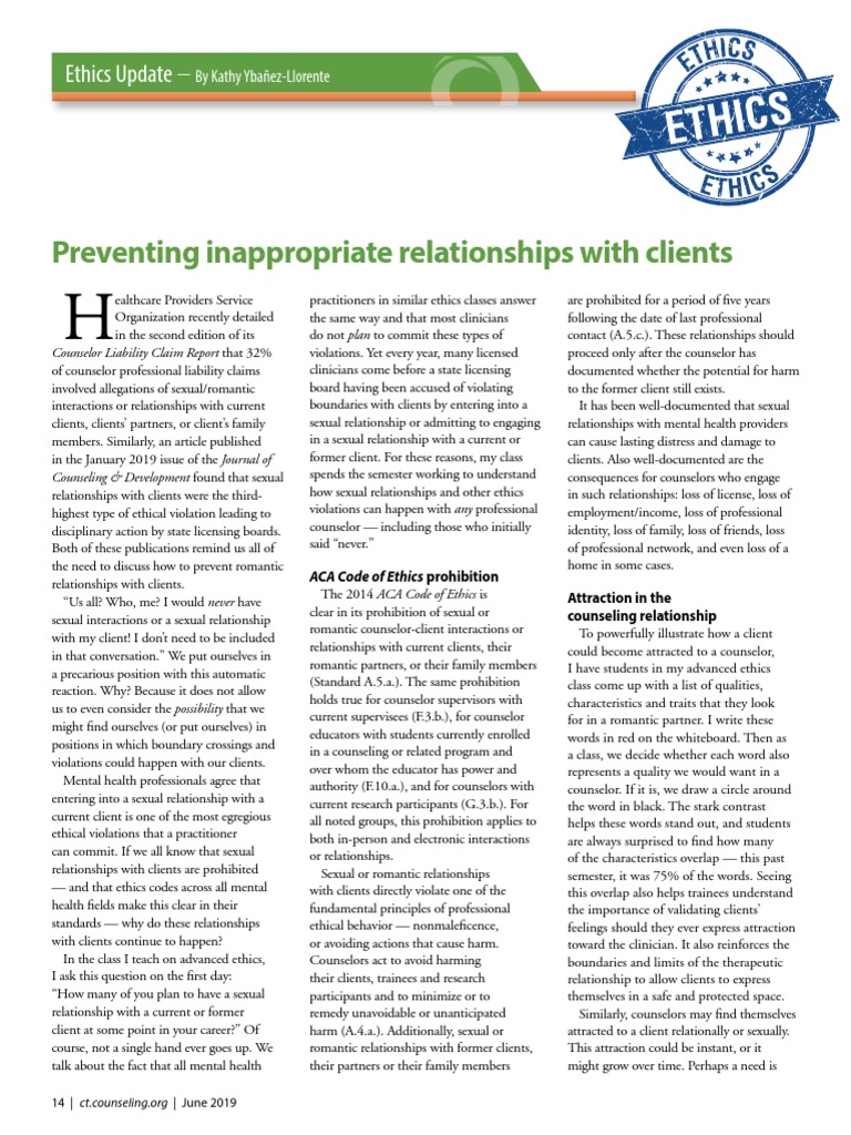 Preventing Inappropriate Relationships With Clients: Ethics Update ...