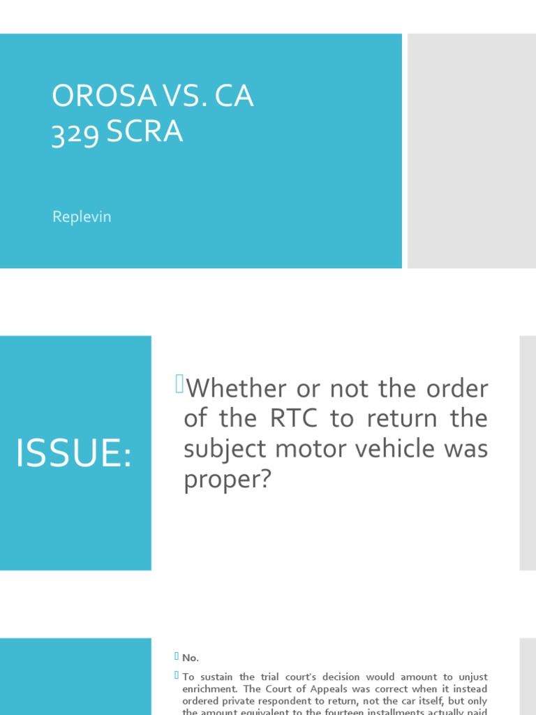 Legal Analysis: Replevin Case | PDF