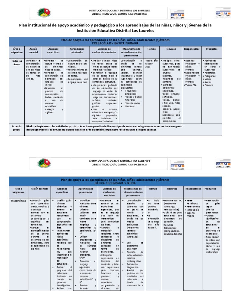 Plan de Apoyo A Los Aprendizajes | PDF | Educación primaria | Educación de la primera infancia