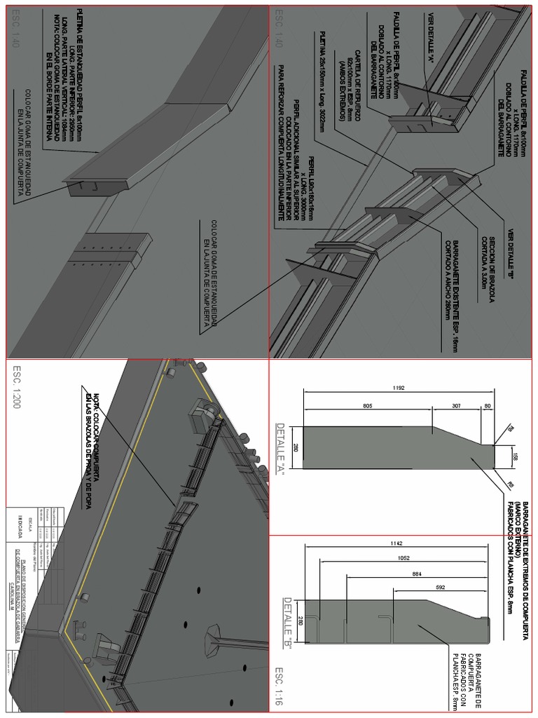 Diseño de Compuerta Abatible para Gabarra Carolina M | PDF