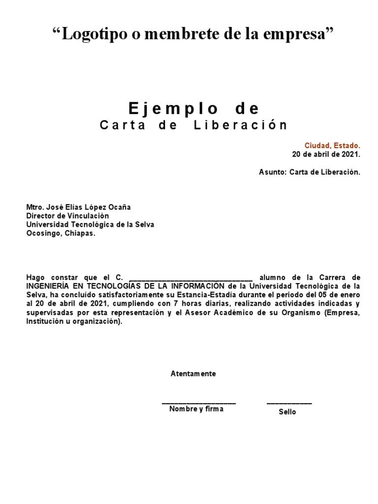 Ejemplo de Carta de Liberación | PDF
