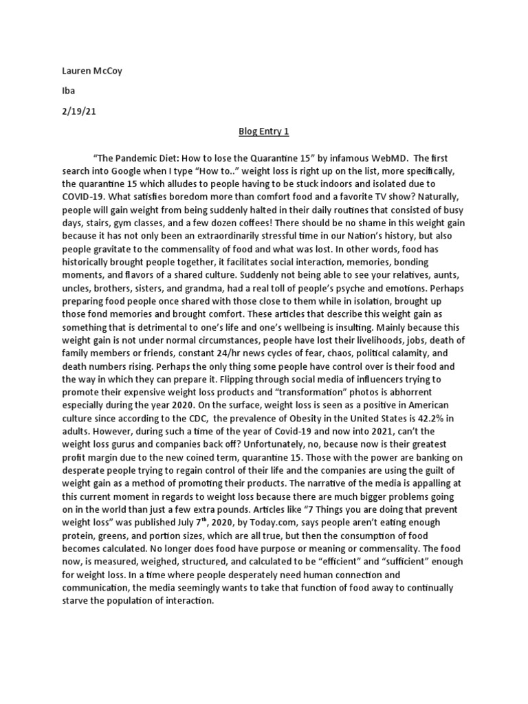 Overcoming the Quarantine 15 Weight Gain | PDF | Foods | Human Nature