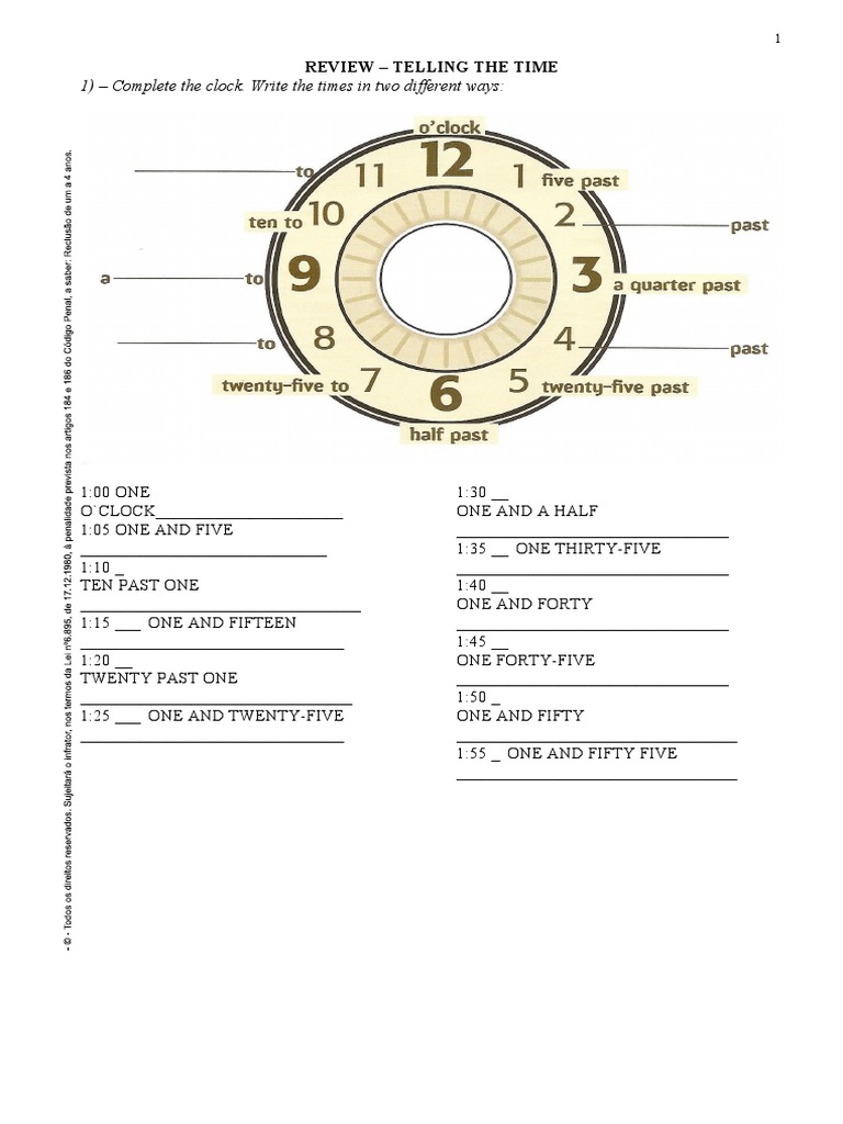 1) - Complete The Clock. Write The Times in Two Different Ways | PDF