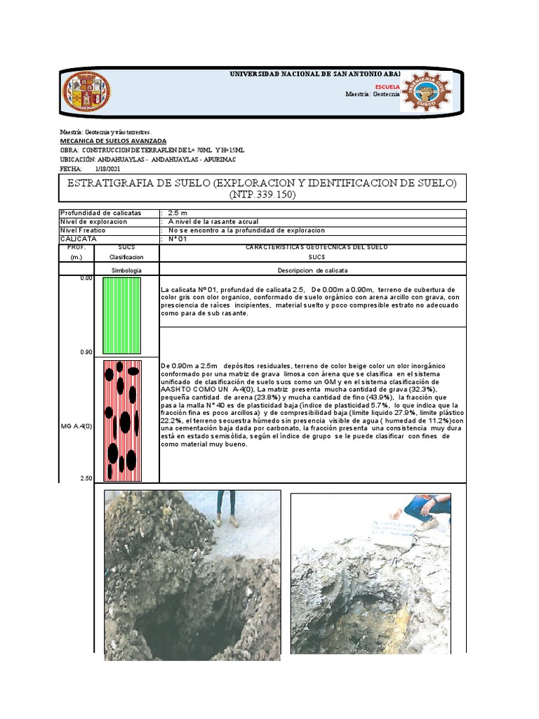 Perfil Estratigrafico Calicatas | PDF | Mecánica de suelos | Suelo