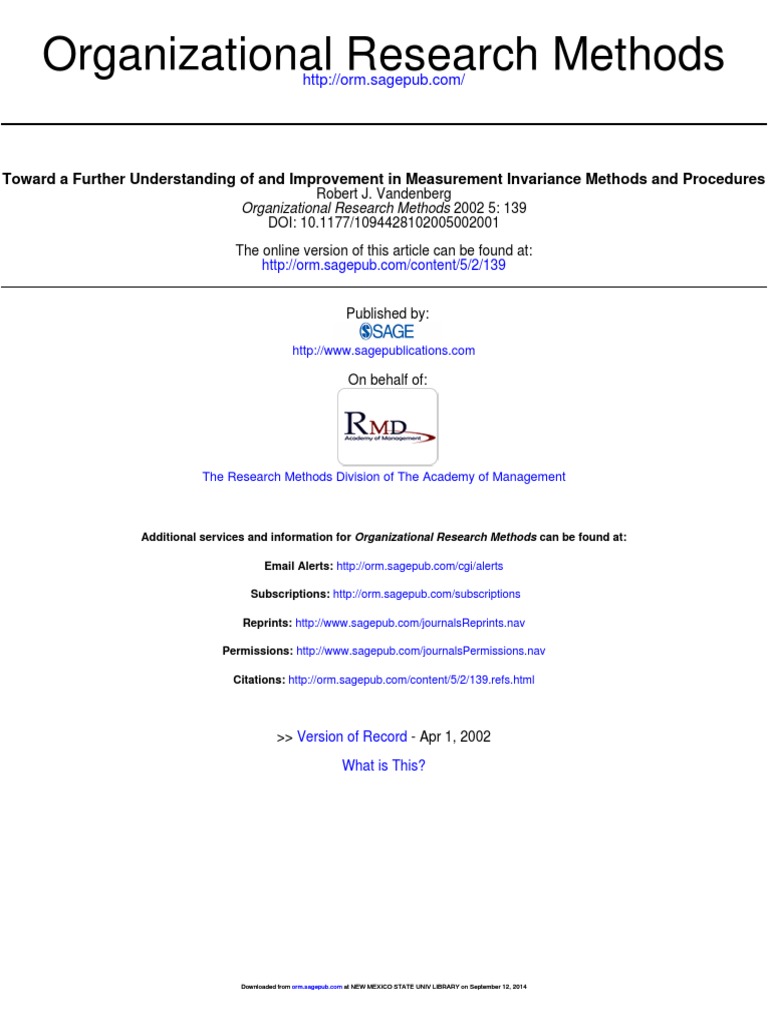 Organizational Research Methods | PDF | Attitude (Psychology) | Factor ...