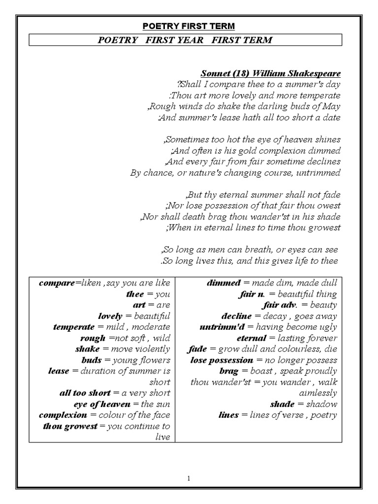 Poetry-Sonnet 18 | PDF | Sonnets | Poetry