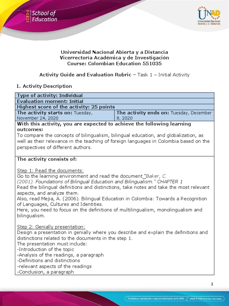 Activity Guide and Evaluation Rubric - Task 1 - Initial Activity | PDF ...