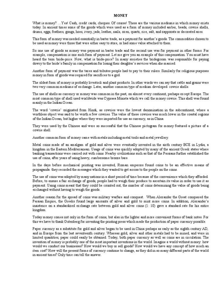 Money SPEECH | PDF | Coins | Money