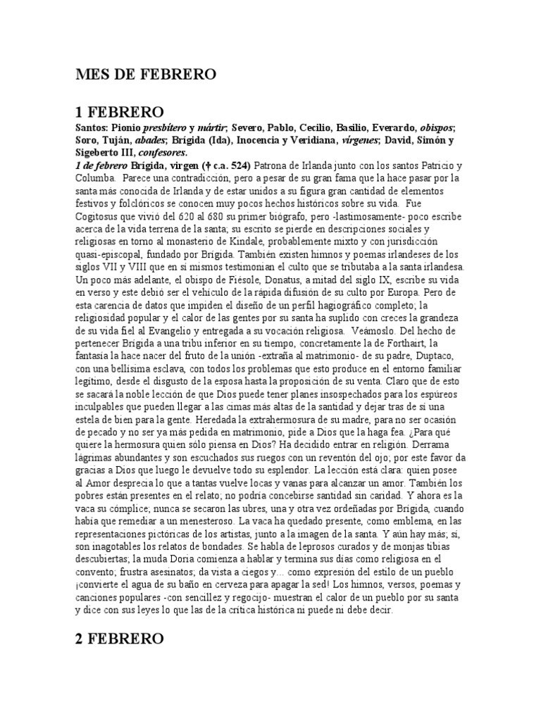 Santos del mes de febrero | PDF | María, madre de Jesús | Jesús