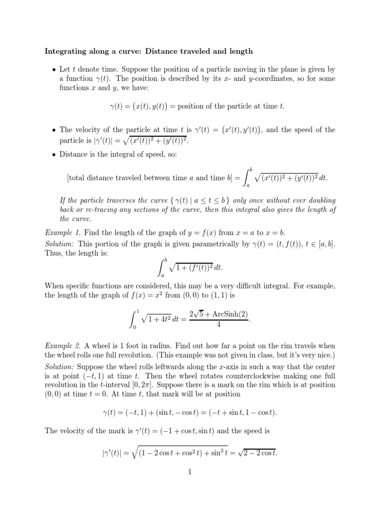 Integrating Along A Curve: Distance Traveled and Length | PDF | Speed ...