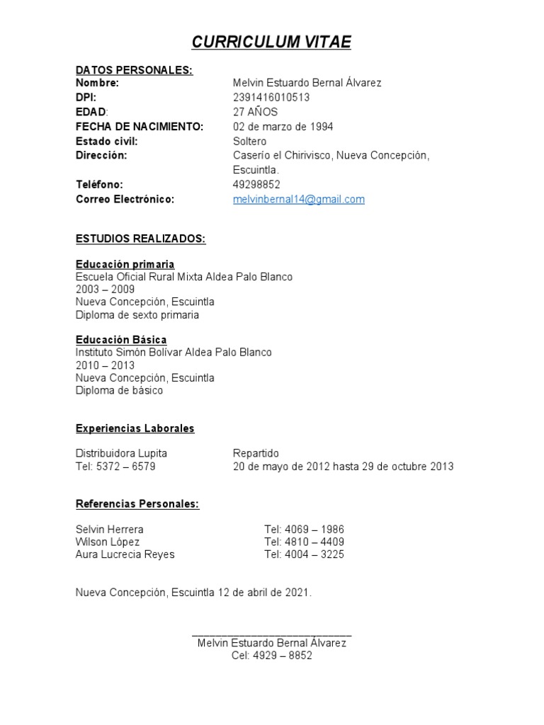 Curriculum Vitae Melvin | PDF