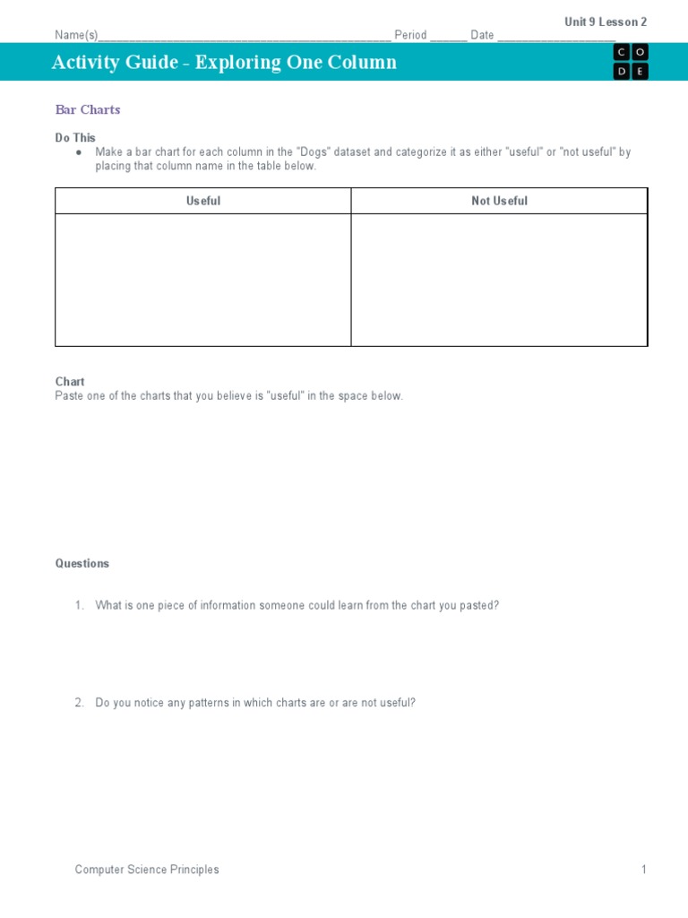 U9L2 Activity+Guide+ +Exploring+One+Column+ +Unit+9+Lesson+2 | PDF