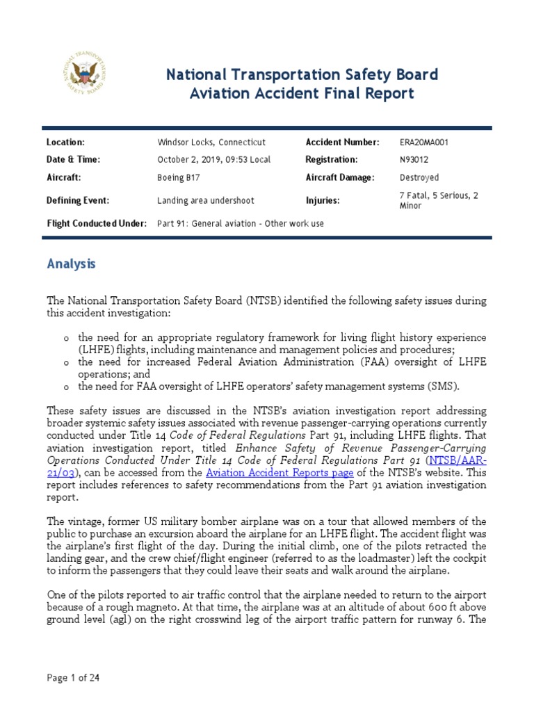 NTSB Report On B-17 Crash at Bradley International Airport | PDF ...