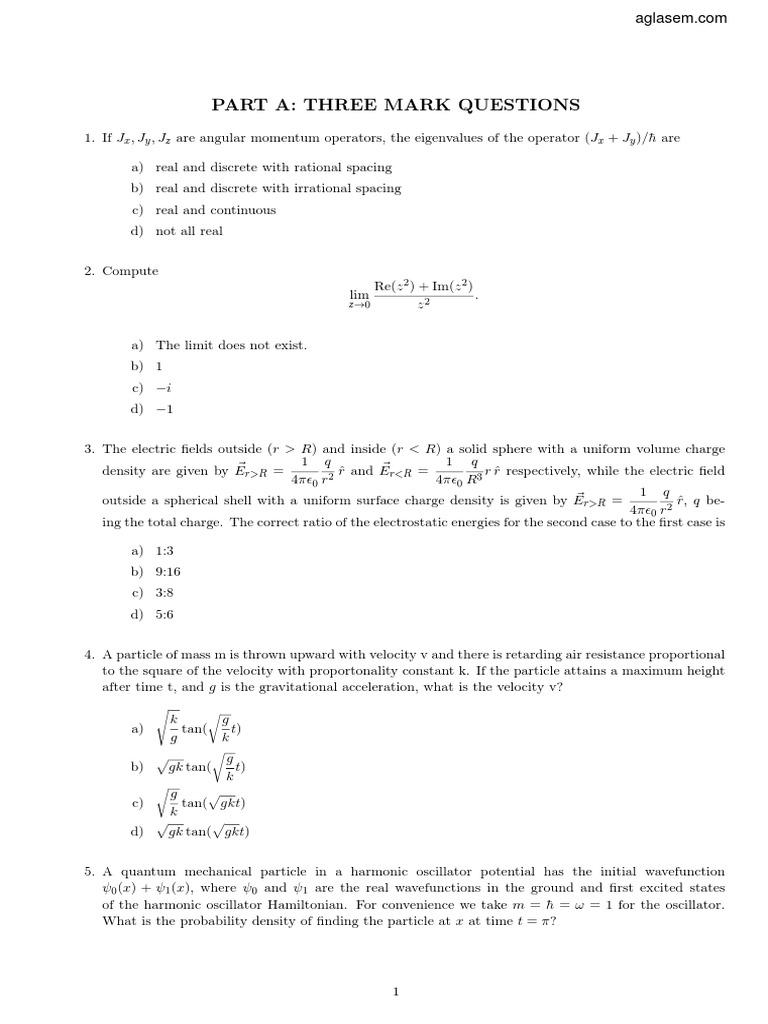 Angular Momentum and Quantum Mechanics Questions | PDF | Electronvolt | Electron