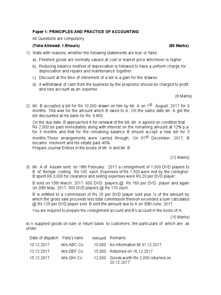 Paper 1: Principles and Practice of Accounting | PDF | Depreciation ...