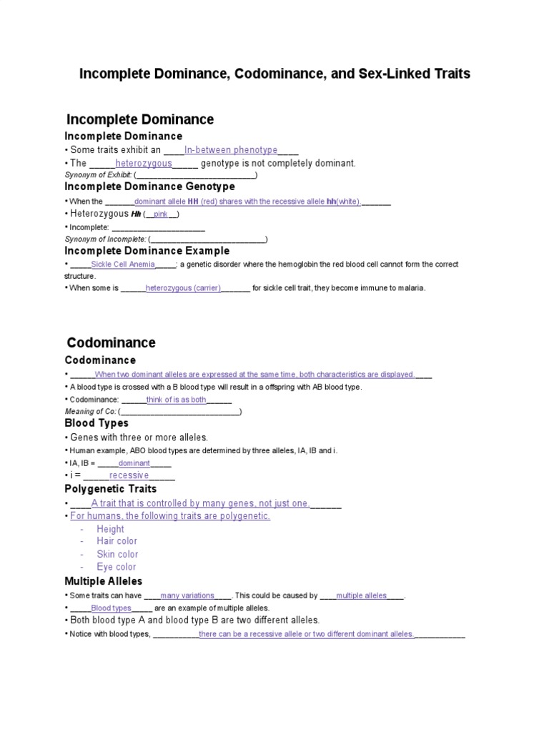 Incomplete Dominance, Codominance, and Sex-Linked Traits | Download ...