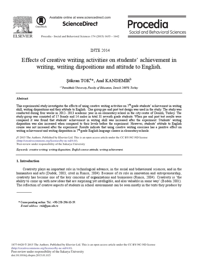 Effects of Creative Writing Activities On Students' Achievement in ...
