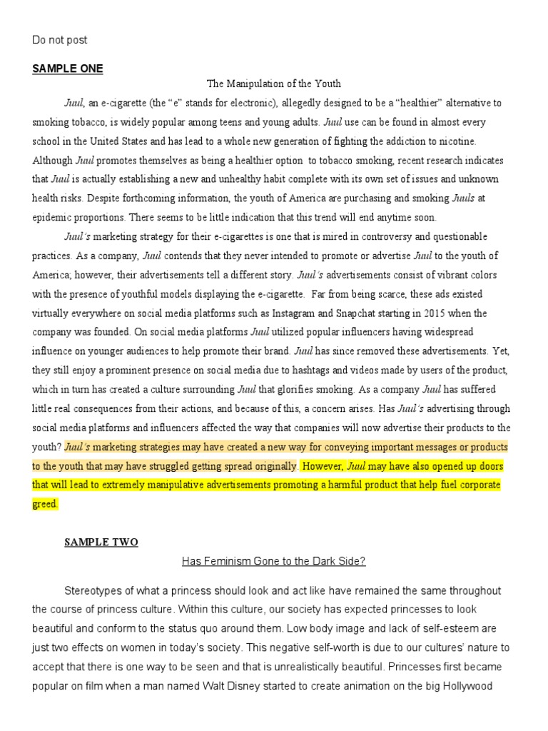Sample Intro and Thesis Statements For Argumentative Synthesis | PDF ...