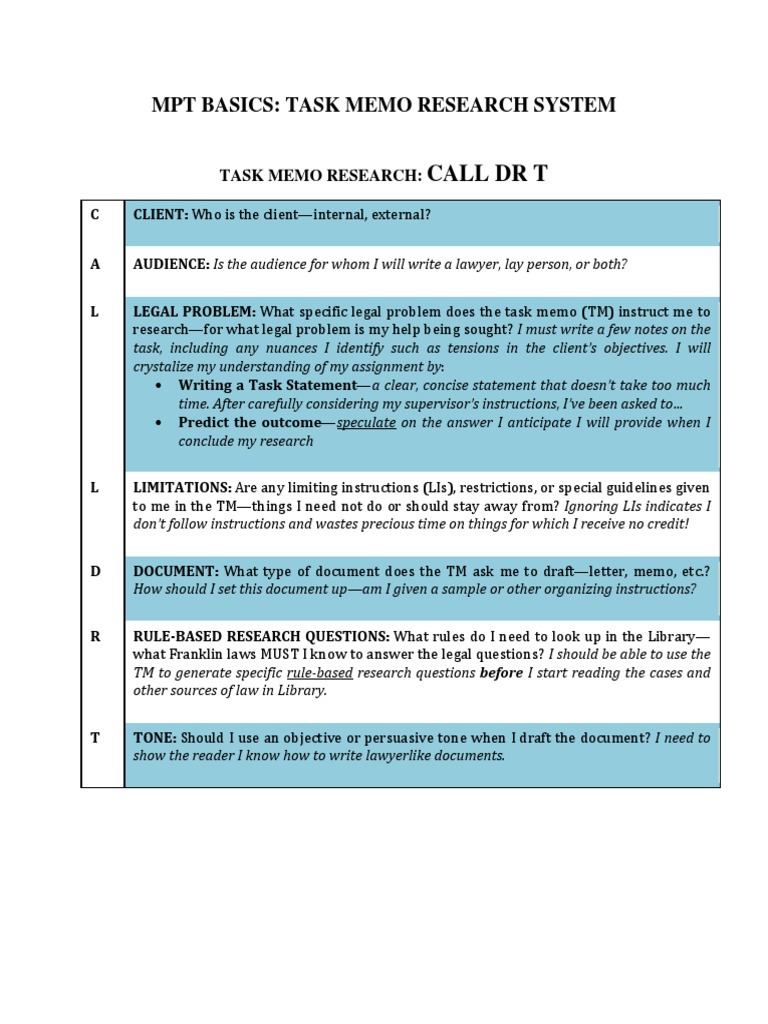 MPT Basics: Task Memo Research System: Call DR T | PDF