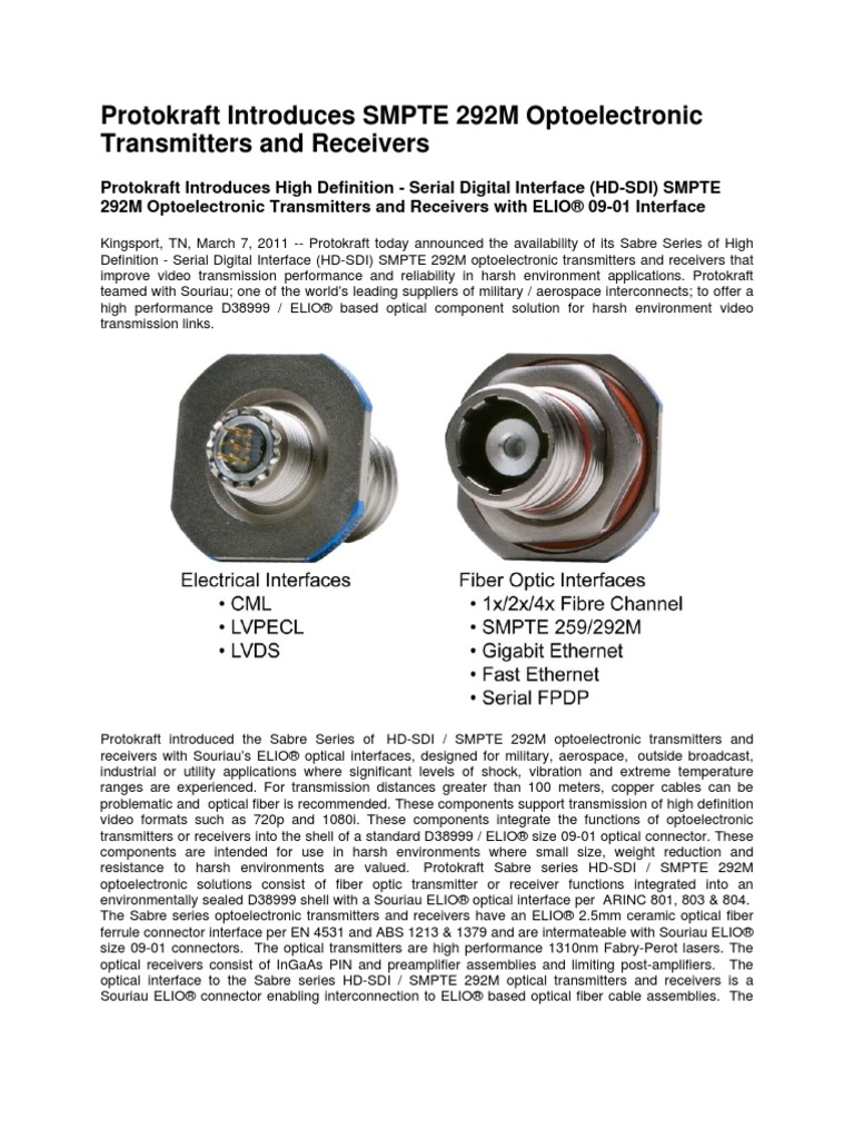 Protokraft Introduces SMPTE 292M Op to Electronic Transmitters and ...