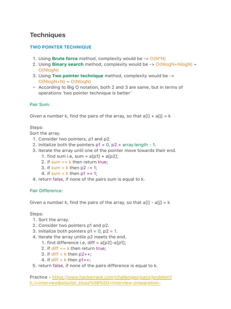 Techniques Two Pointer Technique Pdf String Computer Science Array Data Structure