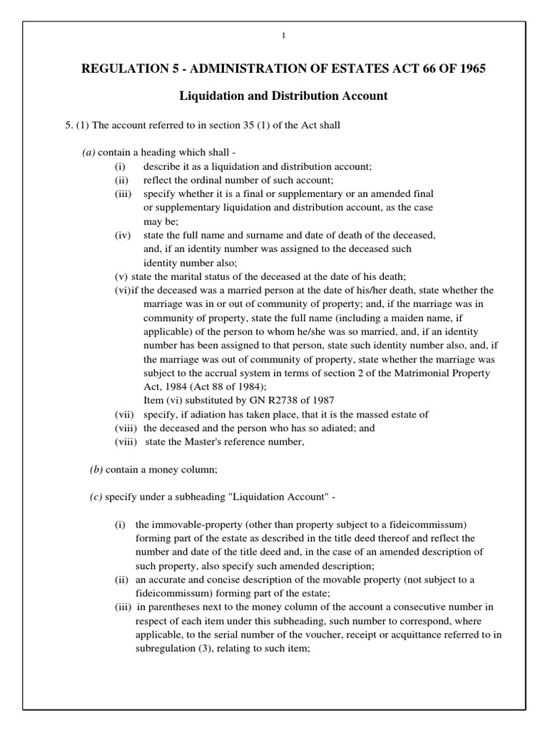 Regulation 5 - Administration of Estates Act 66 of 1965 Liquidation and ...