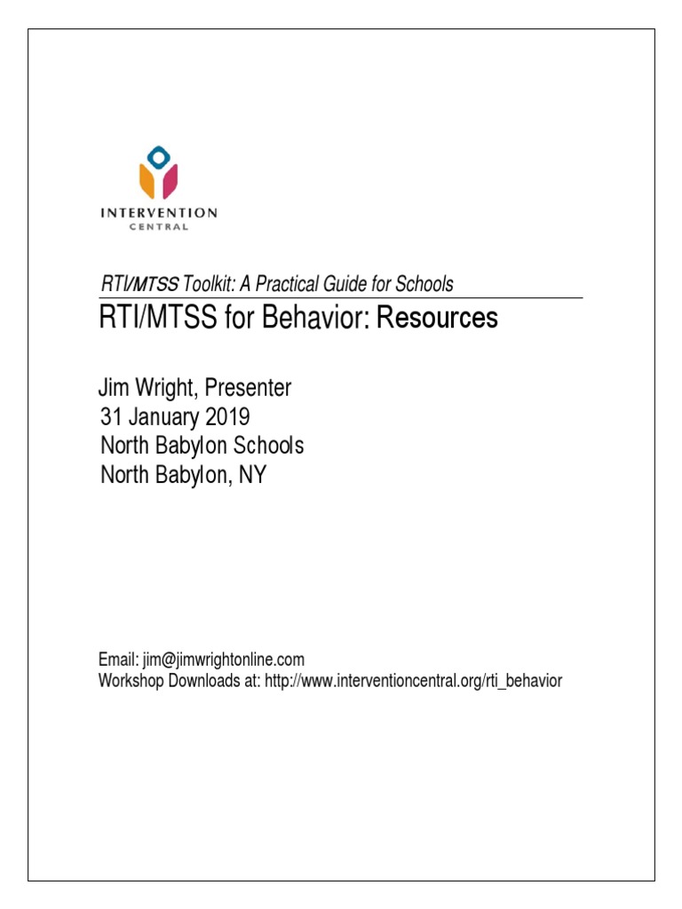 RTI/MTSS For Behavior: Resources: Jim Wright, Presenter 31 January 2019 ...
