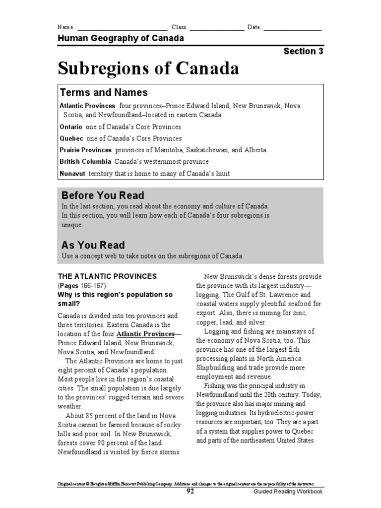 Subregions of Canada: Terms and Names | PDF | Provinces And Territories ...