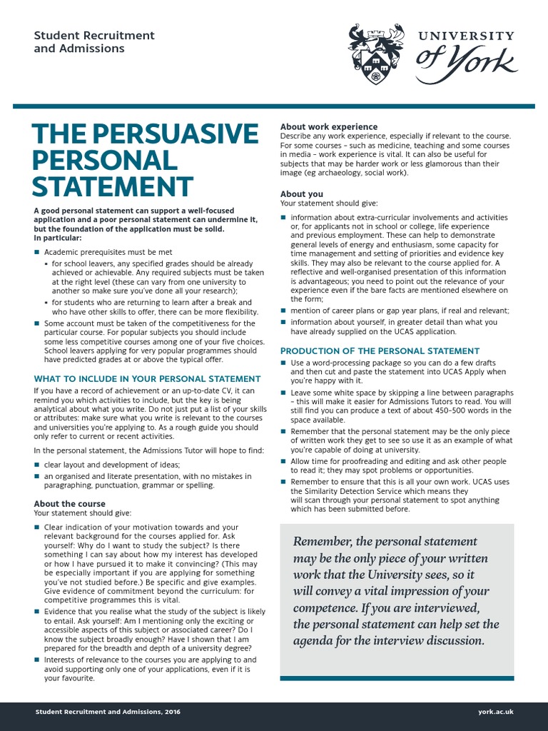 Crafting an Effective Personal Statement | PDF | University And College ...