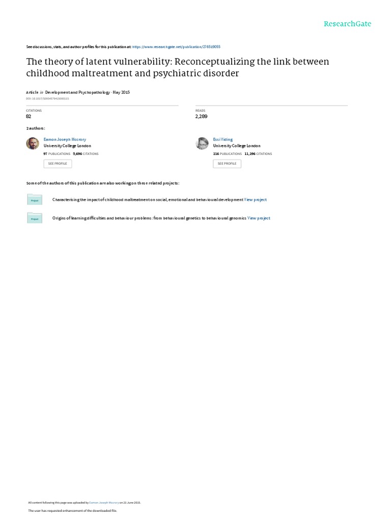 Latent Vulnerability in Childhood Maltreatment | PDF | Amygdala ...