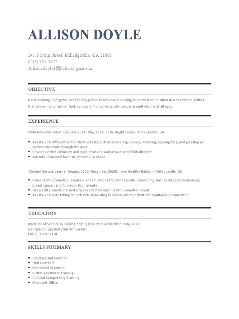 2021 Updated Resume Allison Doyle | PDF | Wellness