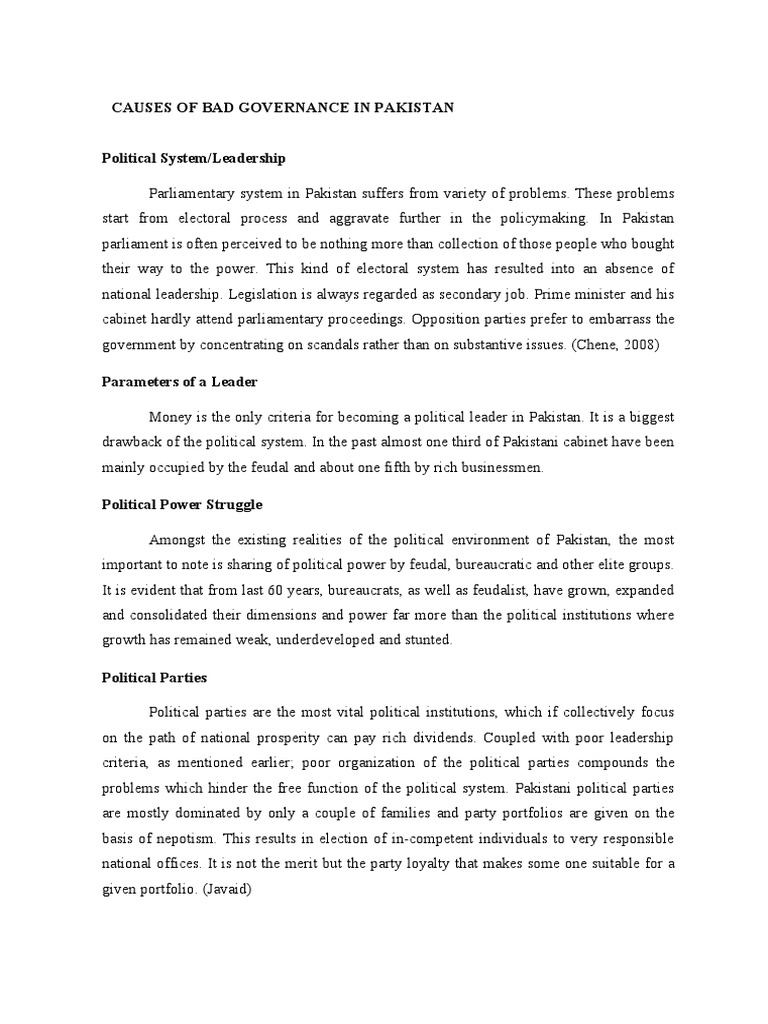 Causes of Bad Governance in Pakistan | PDF | Corruption | Judiciaries