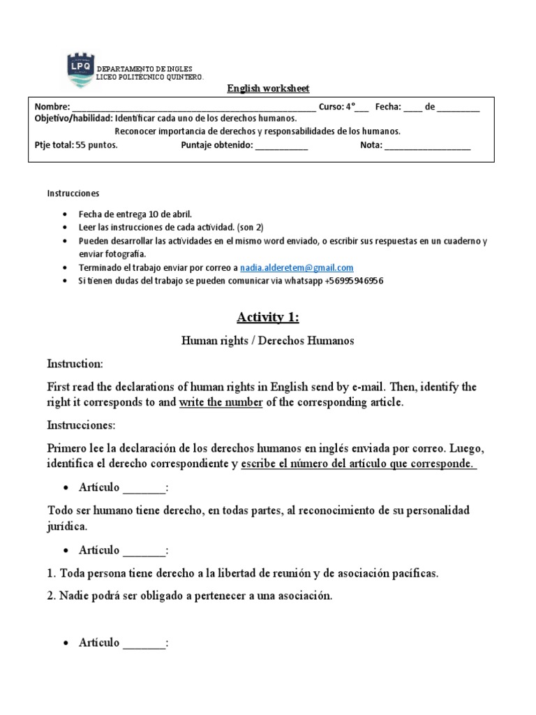 Human Rights Worksheet 2020 | PDF | Libertad | Nación