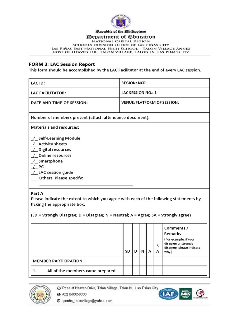 FORM 3: LAC Session Report: Part A | PDF | Pedagogy | Teaching