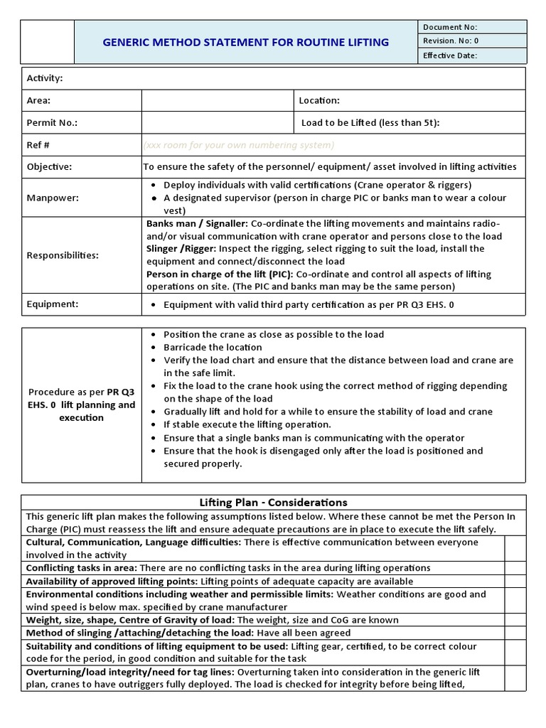 Generic lifting plan title | PDF | Crane (Machine) | Elevator