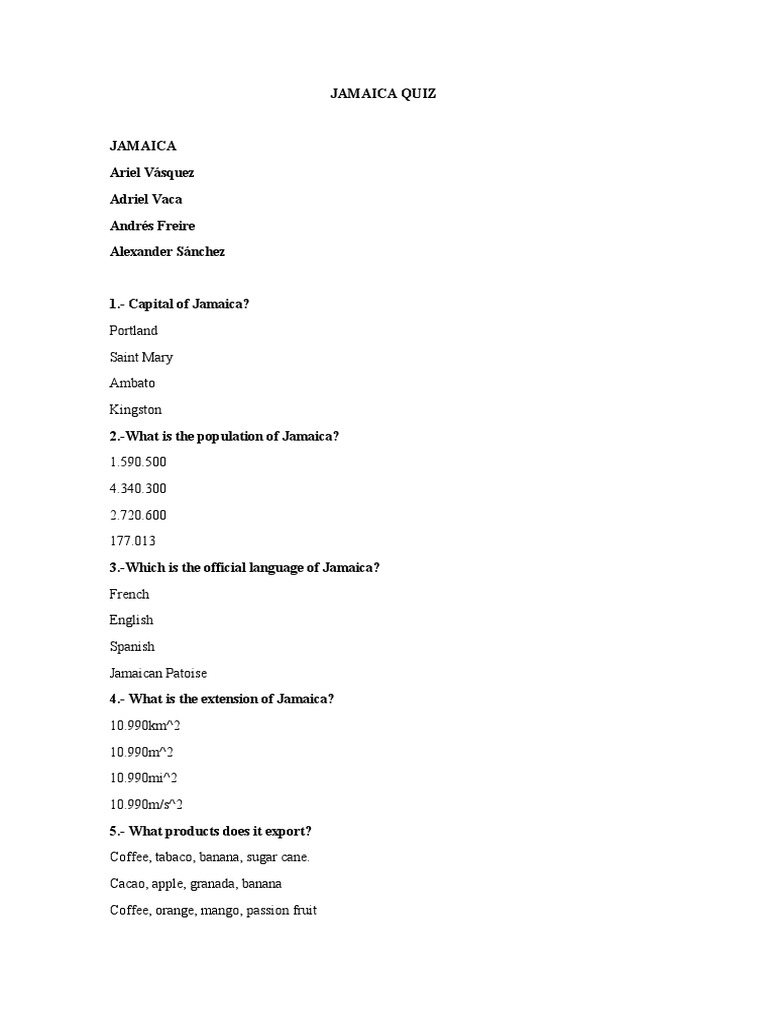 Jamaica Quiz | PDF
