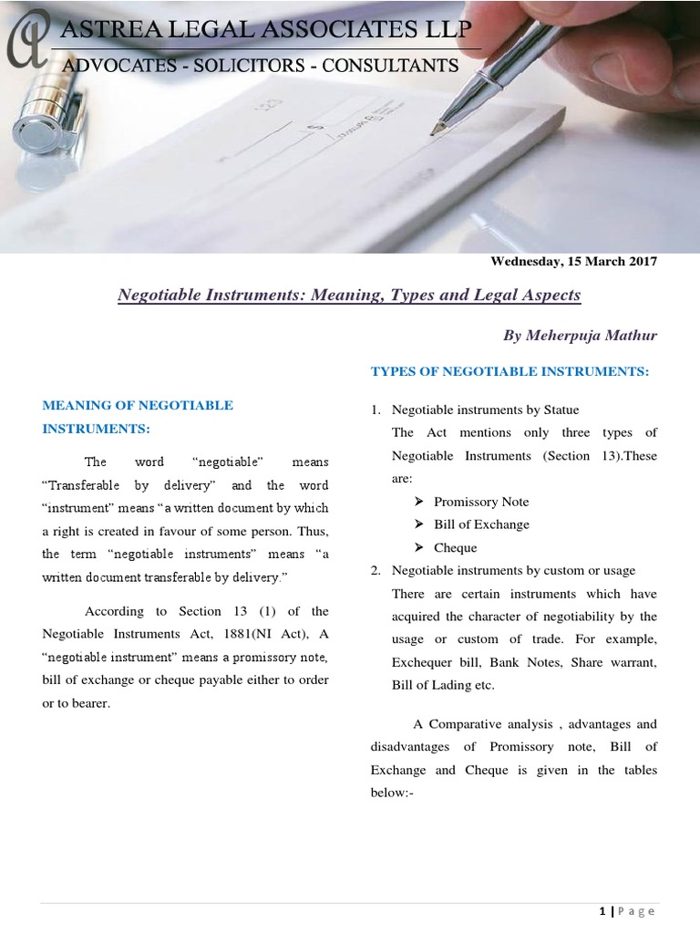 Negotiable Meaning Types and Legal Aspect | PDF | Negotiable Instrument ...